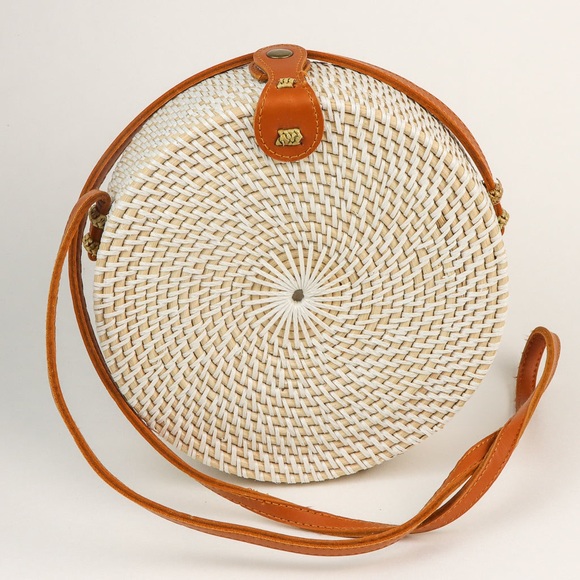 ONE WORLD | Bags | Sustainable Handmade Rattan Bag Vegan Leather White ...